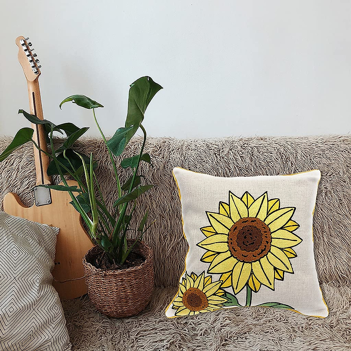 Pillow for Case Sunflower Embroidery Cushion Cover Home Decorative Pillow Cover Sofa Car Bedroom Living Room Office Supp Pillow Cases Standard Size Set of 4 Blue