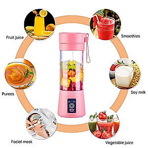 Portable Blender, Personal Size Eletric USB Juicer Cup, Fruit, Smoothie, Baby Food Mixing Machine Magnetic Secure Switch 380ml (Pink)