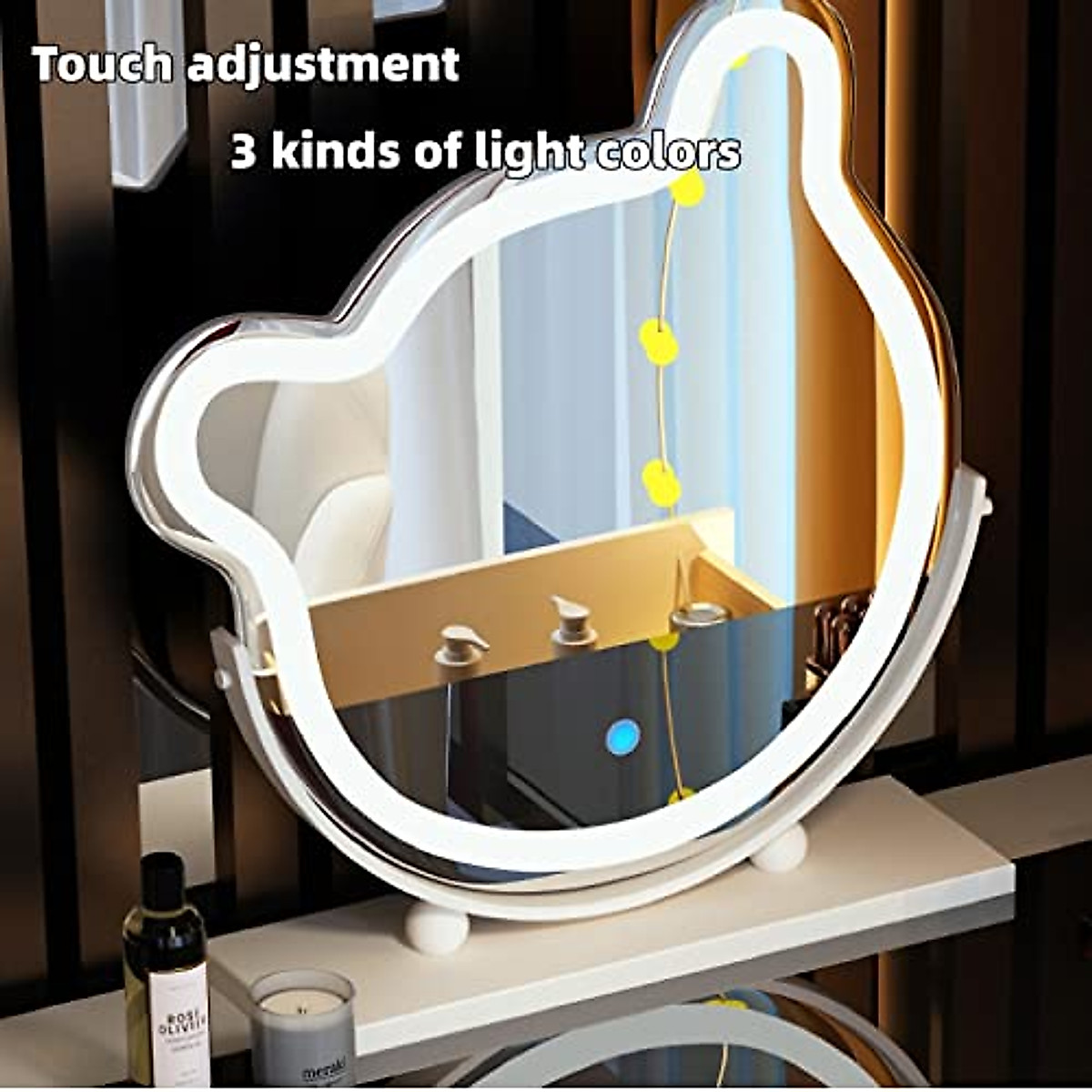 ZGNBSD Vanity Desk - Makeup Vanity with Bluetooth Speaker and Wireless Charging Station, Includes Cute Vanity Mirror and Seat, Vanity with 5 Drawers, Solid Wood, for Her (Grey)