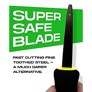 Tarli Corrugated Cardboard Cutter - Super Safe Fine-Toothed Steel Blade for Fast Box Package Opening - Multi use for crafting, breaking down, opening tool - Soft Handle Grip, Safer Alternative