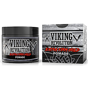 Viking Revolution Extreme Hold Pomade for Men – Style & Finish Your Hair - Extra Firm,Strong Hold & High Shine for Men’s Styling Support - Water Based Male Grooming Product is Easy to Wash Out, 4oz