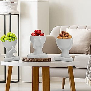 3 Pack Ceramic Succulent Plant Pot, Creative Human Shaped Planter, Decorative Resin Succulent Planter Vase Human Face Flower Pot Plant Container Bonsai Holders Desktop Flower Table Art Statue, White