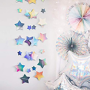 Holographic Big Star Party Decorations Hanging Iridescent Stars Garlands for Birthday Party Decor Rainbow Star Banner for Unicorn Theme Starry Night Baby Shower Wedding Kids Party Paper Streamer