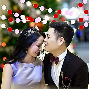 Jmkcoz Christmas Valentine's Day Felt Ball Garland Felt Banner Pom Pom Garland Decoration, 90 Pcs Pompom Balls Hanging Bunting Ornament for Mother's Day Wedding Birthday New Year Party Tree Wall Decor