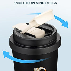 Simcat Coffee Tumblers 316 Ceramic-Lined Insulated Stainless Steel Travel Coffee Mug Leak Proof 17oz Coffee Tumblers with Lid and Straw for Keep Hot/Ice Coffee,Tea (Black)