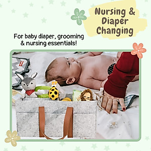 SanYeth Minimalist Grey Felt Diaper Caddy - Organizer Basket for Car, Nursery & Travel - 3 Compartment, Portable, Neutral Gift for Baby Boy or Girl