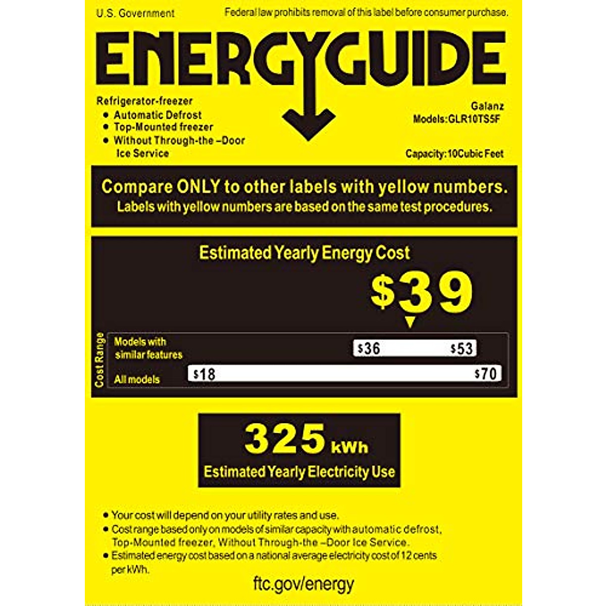 Galanz GLR10TS5F Refrigerator, Adjustable Electrical Thermostat Control with Top Mount Freezer Compartment, 10.0 Cu.Ft, Stainless Steel Look, 10