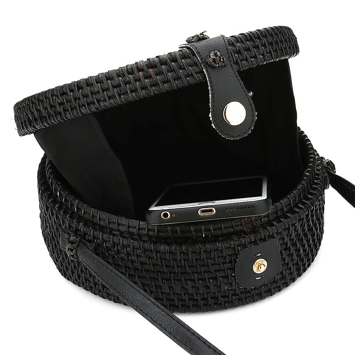 Gets Women's Woven Bag Round Handmade Rattan Shoulder Bag Cross Body Boho Beach Bag (Ordinary)