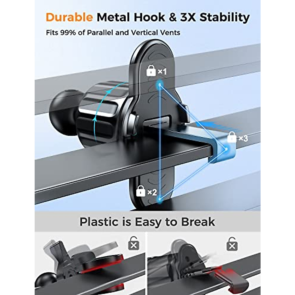 Anwas Car Phone Holder Mount [Big Phone & Thick Case Friendly ] Universal Air Vent Car Mount, Hands Free Cell Phone Holder for Car Compatible with All iPhones & Android Smartphones