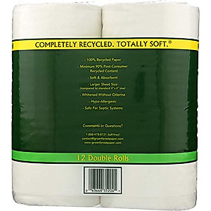 Green Forest Premium 100% Recycled Bathroom Tissue, 352 Sheets, 12 Rolls (Pack of 1)