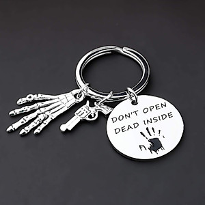 AKTAP Horror Zombie Movie Inspired Keychain Don’t Open Dead Inside Zombie Keyring for Walking -D Fans Gift