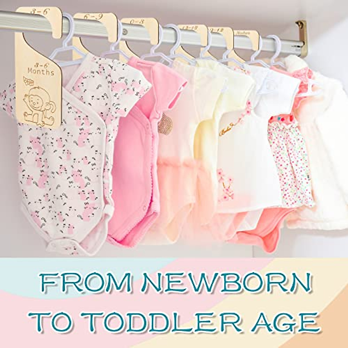 BOWINR Wooden Baby Closet Dividers Set of 7 Baby Clothes Organizer Baby Double-Sided Closet Organizer Cute Woodland Animal Theme Nursery Decor Neutral from Newborn to 24 Months