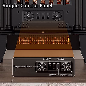 Freestanding Electric Fireplace Stove, 16" Infrared Fireplace Heater with Realistic Flame Effects, Adjustable Brightness and Thermostat, Overheating Safe Design, 1000W/1500W