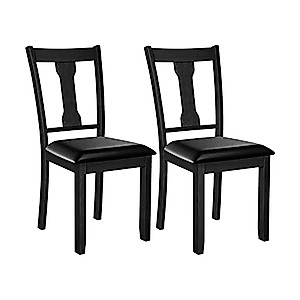 Giantex Set of 2 Black Dining Chairs, Upholstered High Back Kitchen Chairs w/Rubber Wood Frame, Anti-Scratch Foot Pads, Wooden Traditional Dining Side Chairs