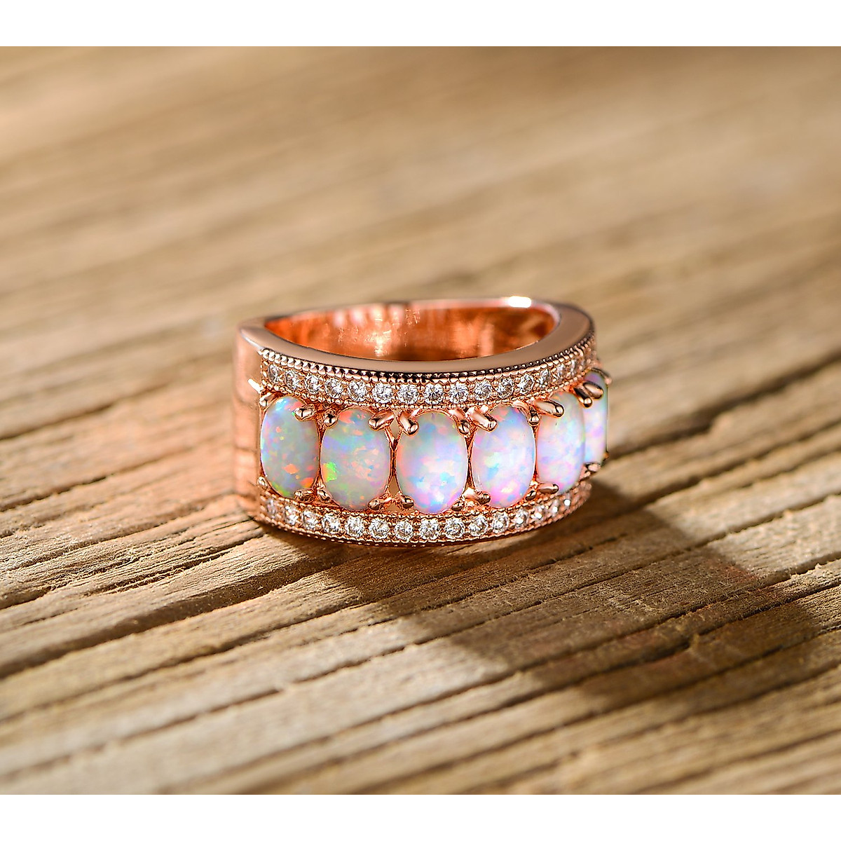 Barzel 18k Rose Gold Plated Oval-Cut Created Fire Opal & Cubic Zirconia Ring (Rose Gold, 7)