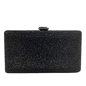 Elegant Women Box Clutch Crystal Evening Bags Wedding Handbags Bridal Purse (Black) Small