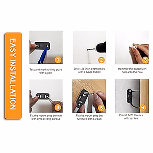 ICERO Furniture Straps (8 Pack) Anti Tip Furniture Anchors for Baby Proofing, Dresser Wall Safety Anchor, Furniture Wall Anchor, Wall anchors for furniture, Adjustable Child Safety Straps, Black