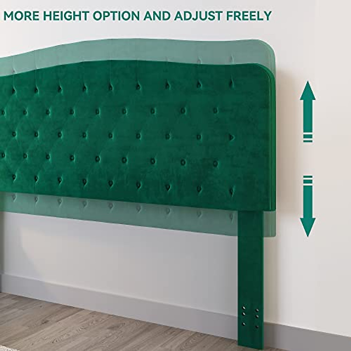 YITAHOME Upholstered Headboard, Velvet Tufted Upholstered Queen Headboard with Diamond Tufted, Full/Queen - Peacock Green