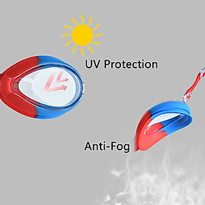 Hually Kids Swim Goggles, Leak Free Swimming Goggles for Children, Easy to Adjust, Anti-UV Anti-Fog Swim Glasses for Boys Girls Age 3-12 Perfect for Kids Swimming Lessons（2 Pack）