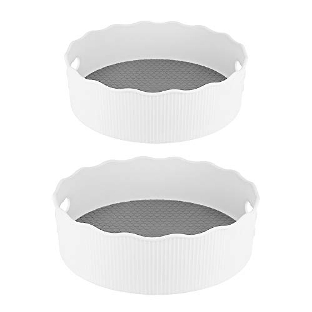 Wake INFIN Lazy Susan Turntable Cabinet Organizer 2 Pack Dual Size 12" and 9" Non-Skid Pad with Bin and Handles Rotating Spice Rack Storage for Kitchen