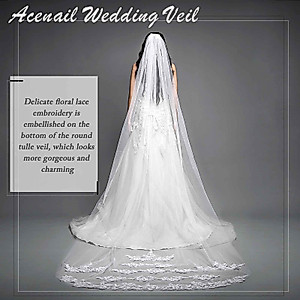 Acenail Veils for Brides Cathedral Wedding Veil White Bridal Veils Long Veils for Bride Wedding Floor Length Veil with Lace 1 Tier Veil Floral 118 inch Embroidered Wedding Veils and Headpieces