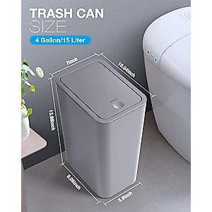 ITCPRL Bathroom Trash Can with Lid, 2 Pack 4 Gallons/15 Liters Garbage Can with Pop-Up Lid, Small Plastic Trash Can, Slim Trash Bin Waste Basket for Bathroom, Bedroom, Office, Living Room(Grey)