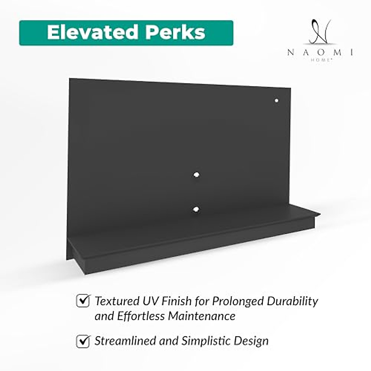 Naomi Home Deborah Floating Entertainment Center for up to 55 inch TVs, TV Wall Panel with LED Strip and Shelf, Floating TV Stand, Black