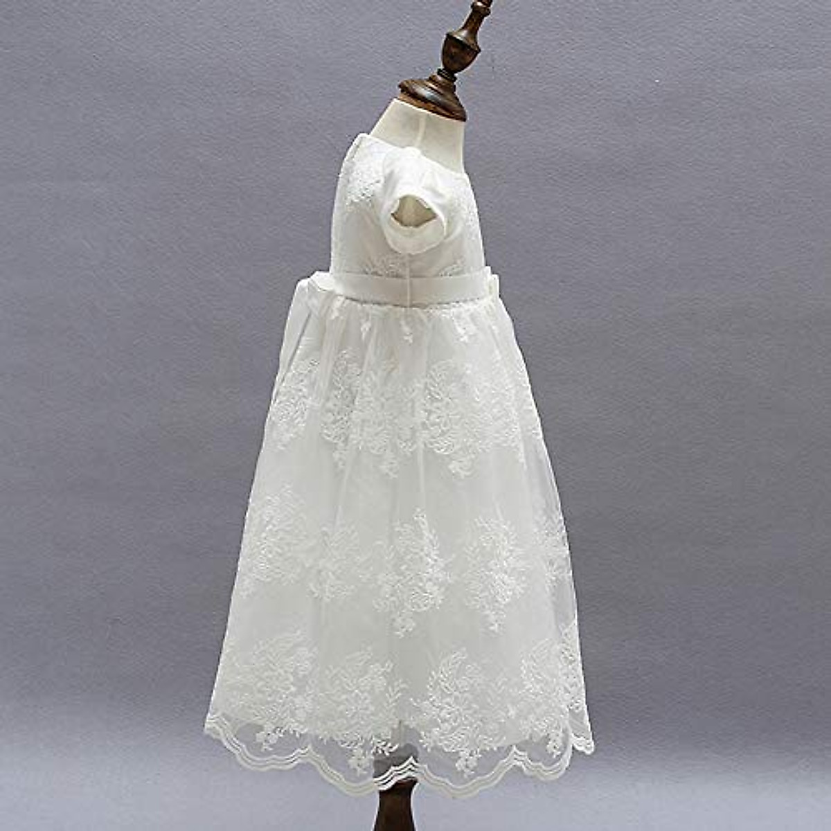 Silver Mermaid Baby Girls Floral Embroidery Baptism Christening Dress Special Occasion Formal Gown Outfit(3M,Ivory White)