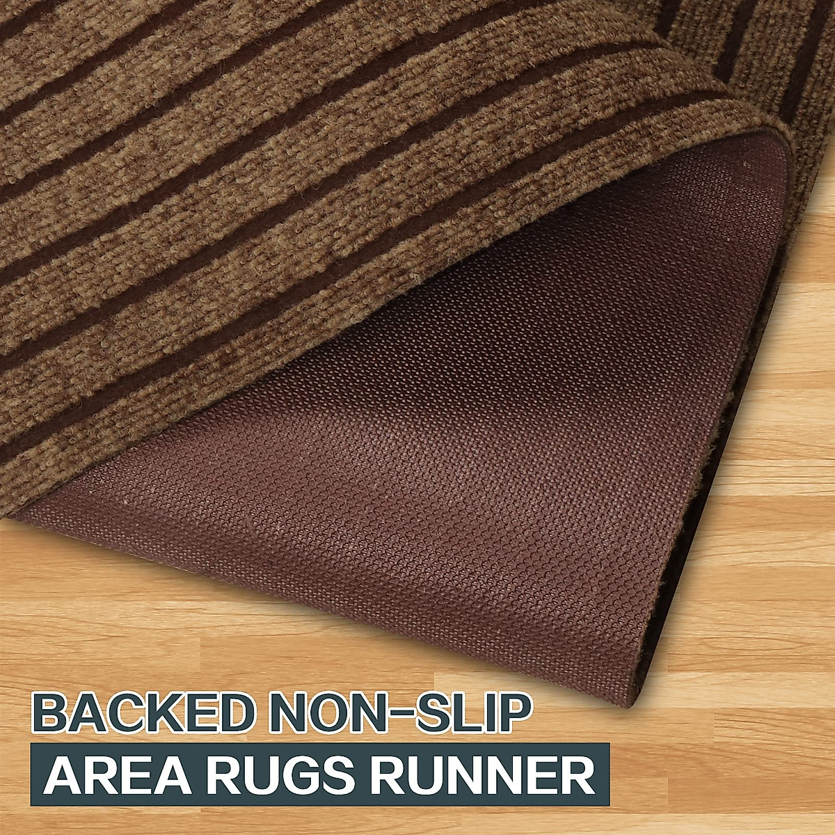 Heyroll Custom Size Hallway Runner Rug, Backed Non-Slip Waterproof Runner Rugs, Washable Outdoor Indoor Carpet Runner Rug for Floor, Entryway, Kitchen, Laundry, Balcony, Garage 2' x 6', Stripe Brown