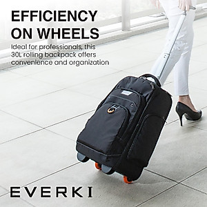 EVERKI (EKP122) Atlas Wheeled Laptop Backpack Adjustable Compartment, Business Professional,Black,13-Inch to 17.3-Inch