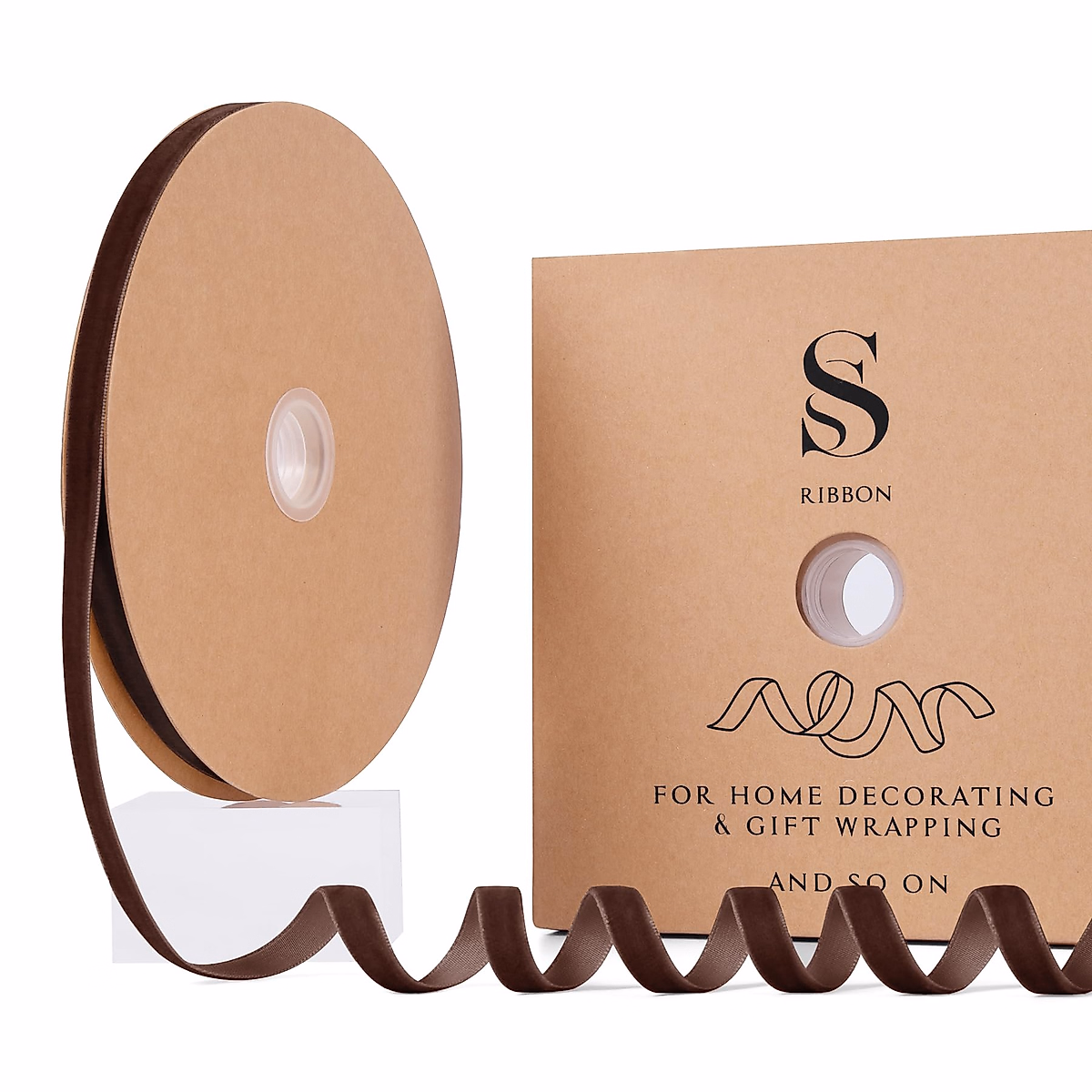 Utehilly Brown Christmas Velvet Ribbon for Tree, Gift Wrapping, Flower Bouquet, Wreath Decorations, Bow Making 3/8'', 25 Yards