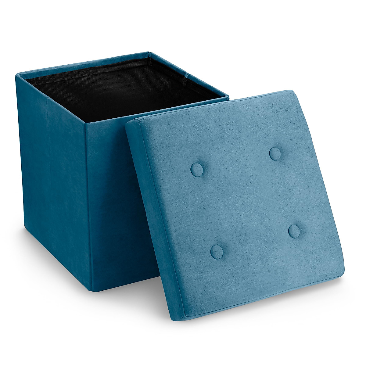 Sorbus Storage Ottoman Foot Rest Cube– Small Folding Ottoman Bedroom Bench Chest 15 Inch Toy Box Coffee Table, Shoe Storage, Foot Stool, Pouf Storage Ottoman, Seat, Suede Velvet Fabric - Teal Blue