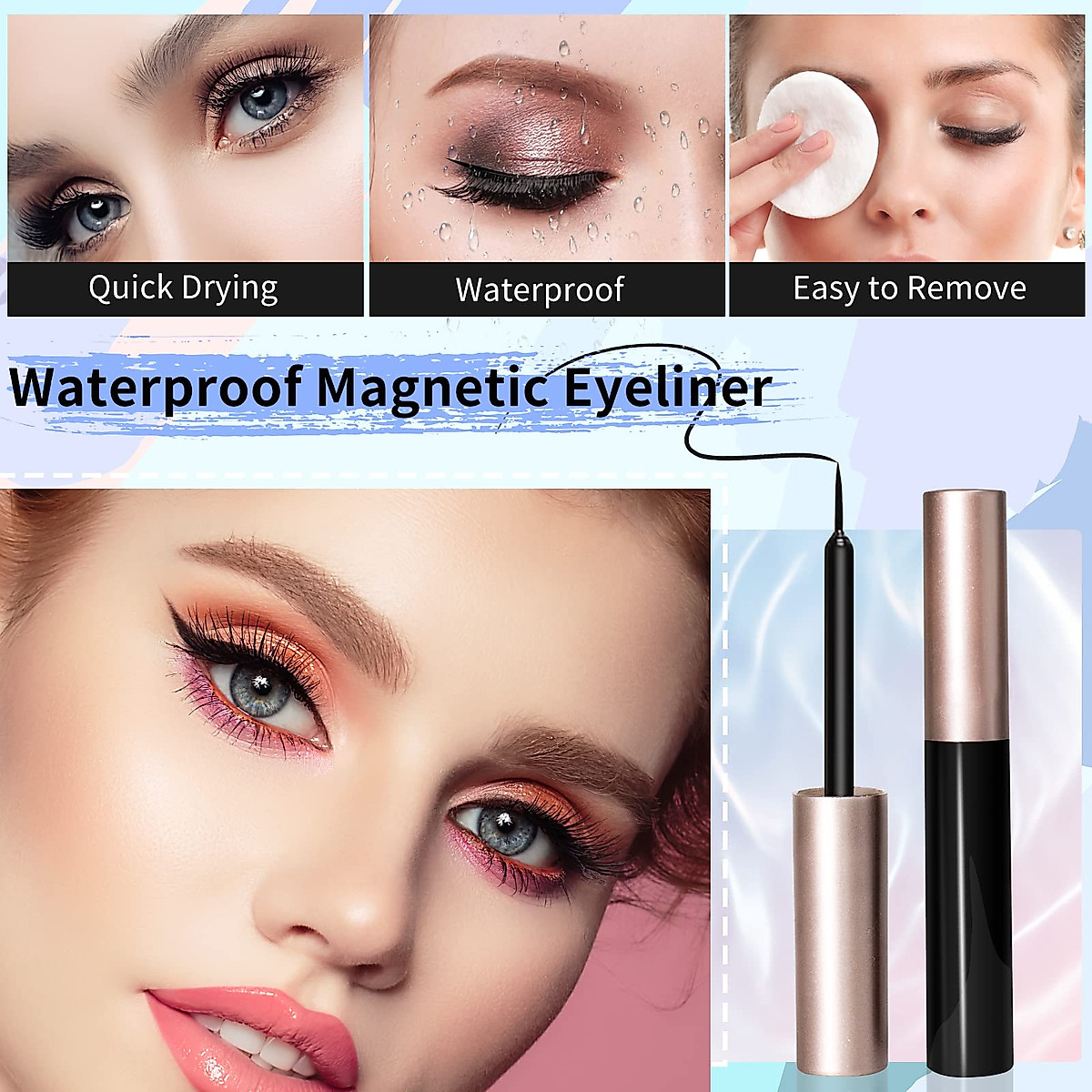 Magnetic Eyelashes Kit,Reusable Magnetic lashes Natural Look and Long Lasting,10 Pairs Lightweight False Eyelashes with Eyeliner＆Tweezers, Easy to Wear, No Glue Needed …