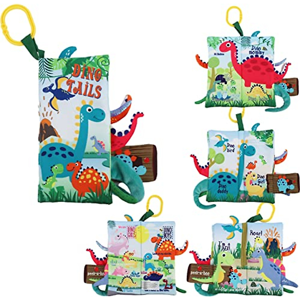 Dinosaur Baby Books Toys Touch Feel Cloth Soft Crinkle Books for Babies,Infants,Toddlers, Baby Books 0-6 Months 1 year Old Book Sensory Toy, Car & Stroller Toys Baby Girls Boys Shower Gifts,Dino Tails