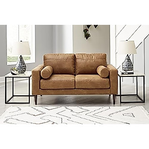 Signature Design by Ashley Telora Modern Faux Leather Loveseat with 2 Bolster Pillows, Dark Brown