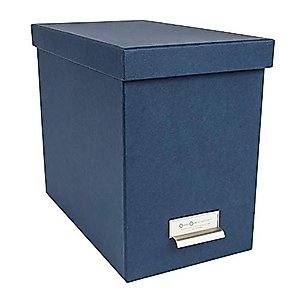 Bigso John Fiberboard Label Frame Desktop File Storage Box Document Organizer for Important Paperwork Durable Hanging File Box with a Lid & Metal Label Window 7.4’’ x 13’’ x 10.4’’ Blue