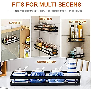 Metal Spice Rack Wall Mount Floating Shelves 2 Pack Black Storage organizer for Cabinet Door Pantry Kitchen Bathroom Supplies (9.8inches length)