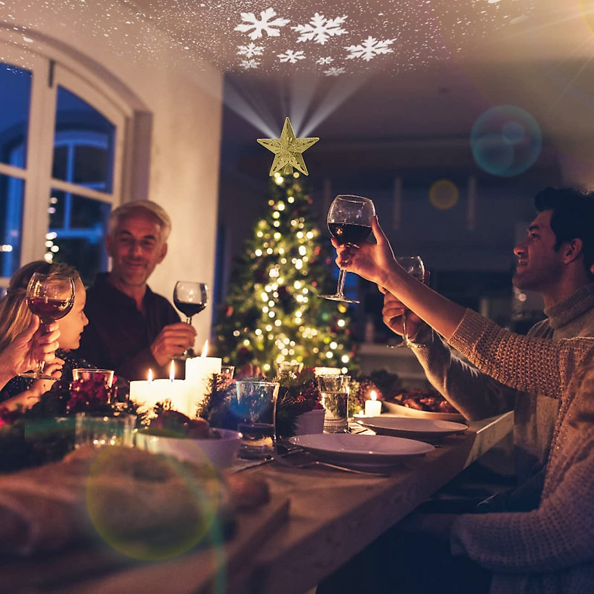 YOCUBY Star Christmas Tree Topper Lighted with Built-in Rotating Magic Ball, Christmas Decoration, LED Treetop Projector for Crown Christmas Tree, Xmas/Holiday/Winter Home Wonderland Party Ornament