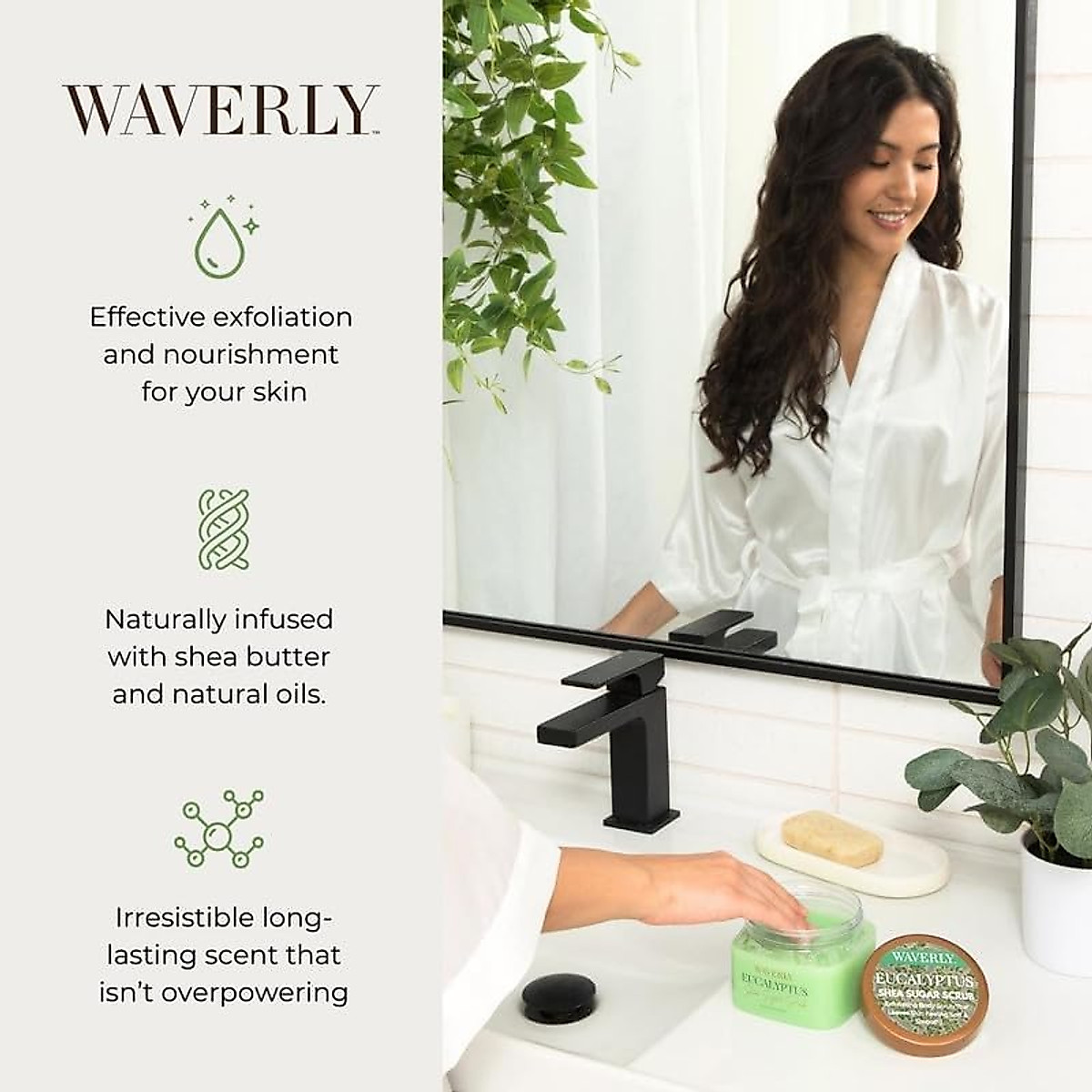 Waverly Eucalyptus- Shea Butter Body Scrub - Gentle Sugar Exfoliant Deeply Nourishes and Softens Skin with Natural Oils