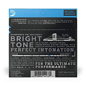 D'Addario Guitar Strings - XL Nickel Electric Guitar Strings - EXL110W - Perfect Intonation, Consistent Feel, Reliable Durability - For 6 String Guitars - 10-46 Regular Light Wound Third