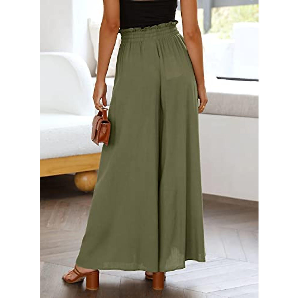 Dokotoo 2023 Stylish Women's Plus Size Wide Leg Palazzo Pants Spring Summer Lightweight Sport Elastic High Waist Yoga Pant with 2 Side Pockets for Women Green XL