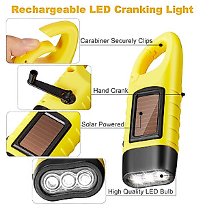 4 Pack Hand Crank Solar Powered Flashlight Emergency Rechargeable Led Flashlight Survival Gear Self Powered Charging Torch for Fishing Boating Hiking Backpack Camping Safety Weather Emergency Pack