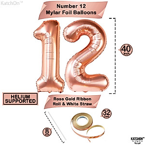 KatchOn, Rose Gold 12 Balloon Number - Huge 40 Inch | 12th Birthday Decorations for Girls | 12th Birthday Balloons, Confetti Balloons | 12 Birthday Balloon for Girls | Number 12 Balloons for Birthdays