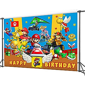 GUOBING Betta Mario Backdrop Kids Happy Birthday Baby Shower for Super Mario Bros Kart Party Backdrop Game Party Photo Video Decoration Background 7x5ft