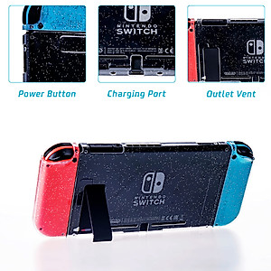 FANPL Glitter Clear Case for Nintendo Switch, Hard Shell Dockable Protective Case Cover for Switch and Joy Con Controller with 2 Bling Thumb Grips (Transparent)