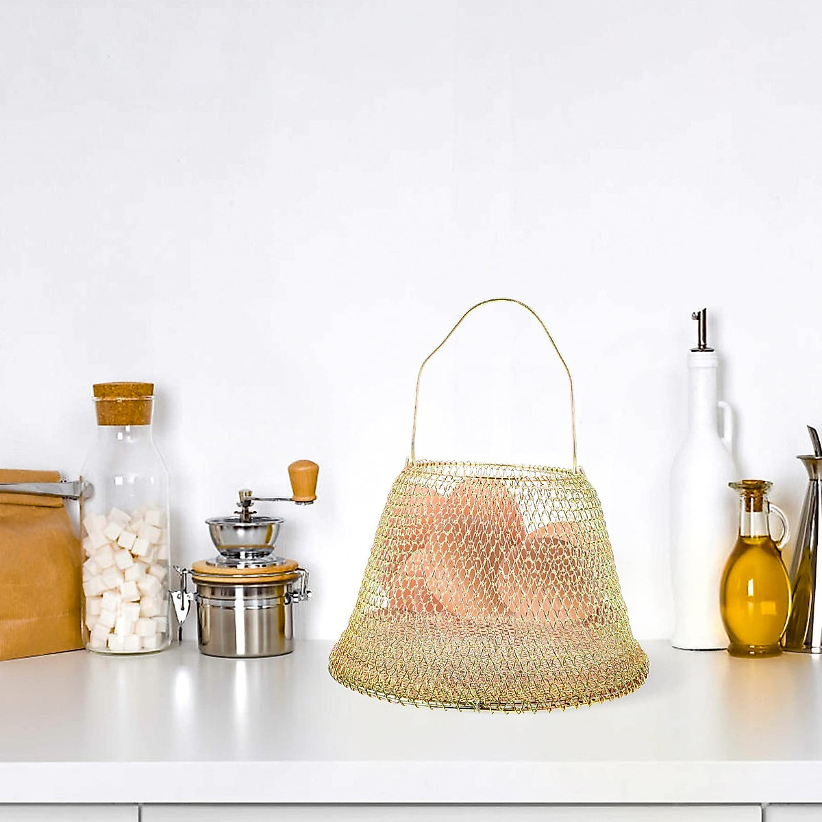 Housoutil Portable Egg Basket Telescopic Iron Wire Shopping