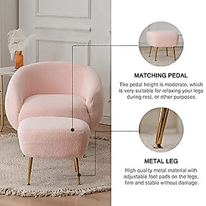 Kiztir Pink Accent Chair, Reading Chair with Ottoman/Gold Legs, Sherpa Accent Chair for Living Room, Bedroom or Reception Room