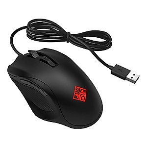 HP Omen 400 Wired USB Gaming Mouse, Optimized Mechanical Switches, Quick Adjust 1600-5000 DPI Optical Sensor, Sniper Mode 400 DPI, RGB LED, Customizable Buttons