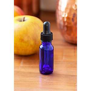 JUVITUS 0.5 oz / 15 ml Cobalt Blue Glass Boston Round Bottle with Black Dropper (2 Pack) + Funnel