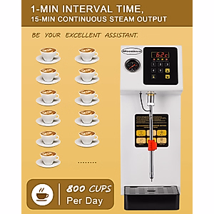 Moonshan Commercial Steam Milk Frother Fast Heating Milk Steamer Machine Boiler Quick Button Electric Fully-Automatic Coffee Foam Maker Frothing Machine for Coffee, Milk, Bubble Tea, Milk Tea